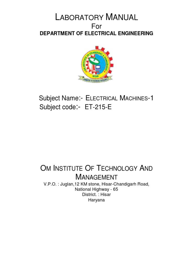 Electrical Machines Lab Manual | PDF | Transformer | Electric Generator