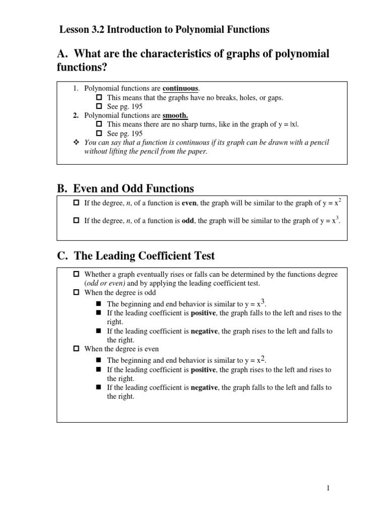 Lesson 3.2 Introduction To Polynomial Functions PDF | Download Free PDF | Zero Of A Function ...
