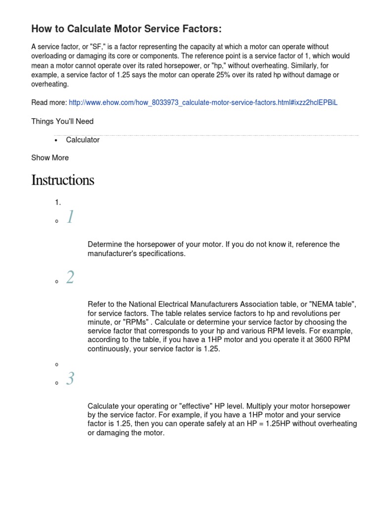 How to Calculate Motor Service Factors.docx | Horsepower | Engines