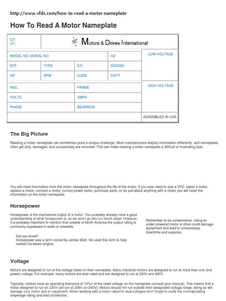 Understanding Motor Nameplate Details | PDF | Mains Electricity | Engines
