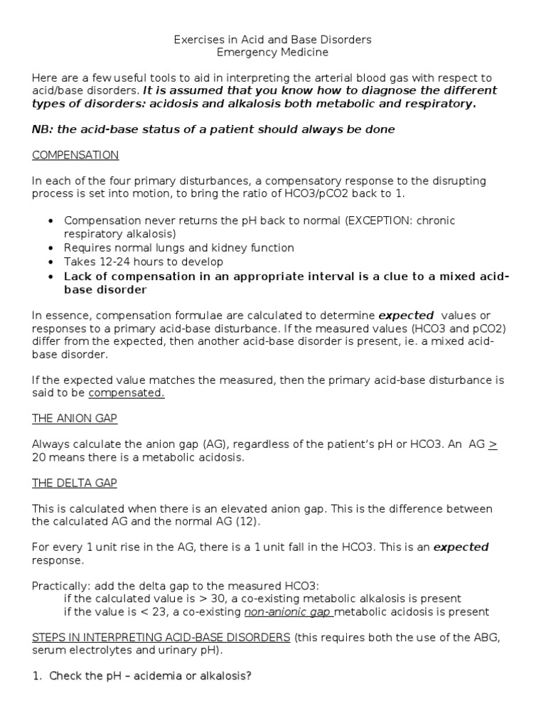 Exercises in Acid and Base Disorders 2 | PDF | Physiology | Intensive ...