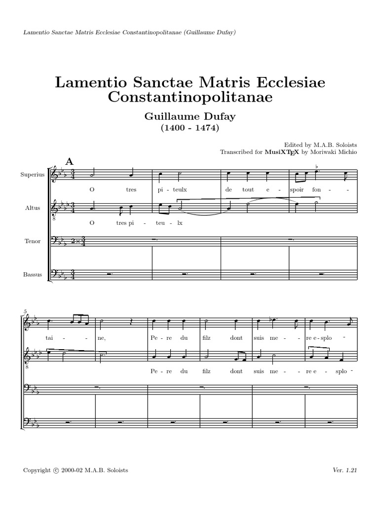 Γκιγιών Ντυφαι Θρήνος της Αγιας μητερας εκκλησιας Κωνπολης PDF | PDF