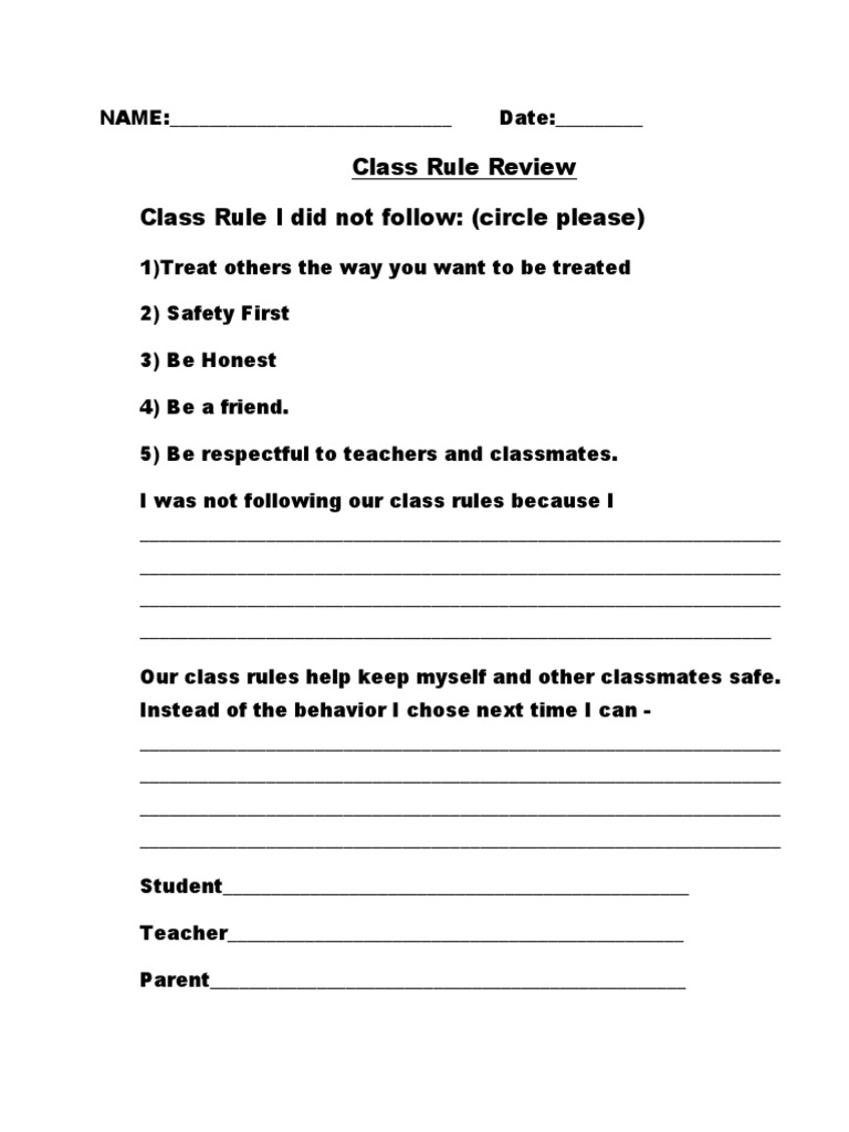 Classroom Behavior Reflection Form | PDF