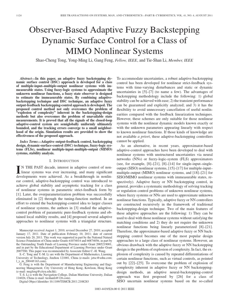 Observer-Based Adaptive Fuzzy Backstepping Dynamic Surface Control For A Class of MIMO Nonlinear ...