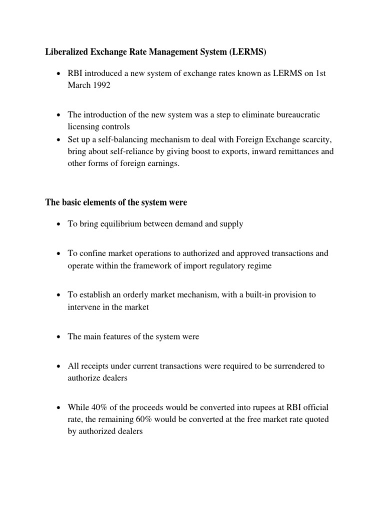 LERMS | PDF | Exchange Rate | Reserve Bank Of India
