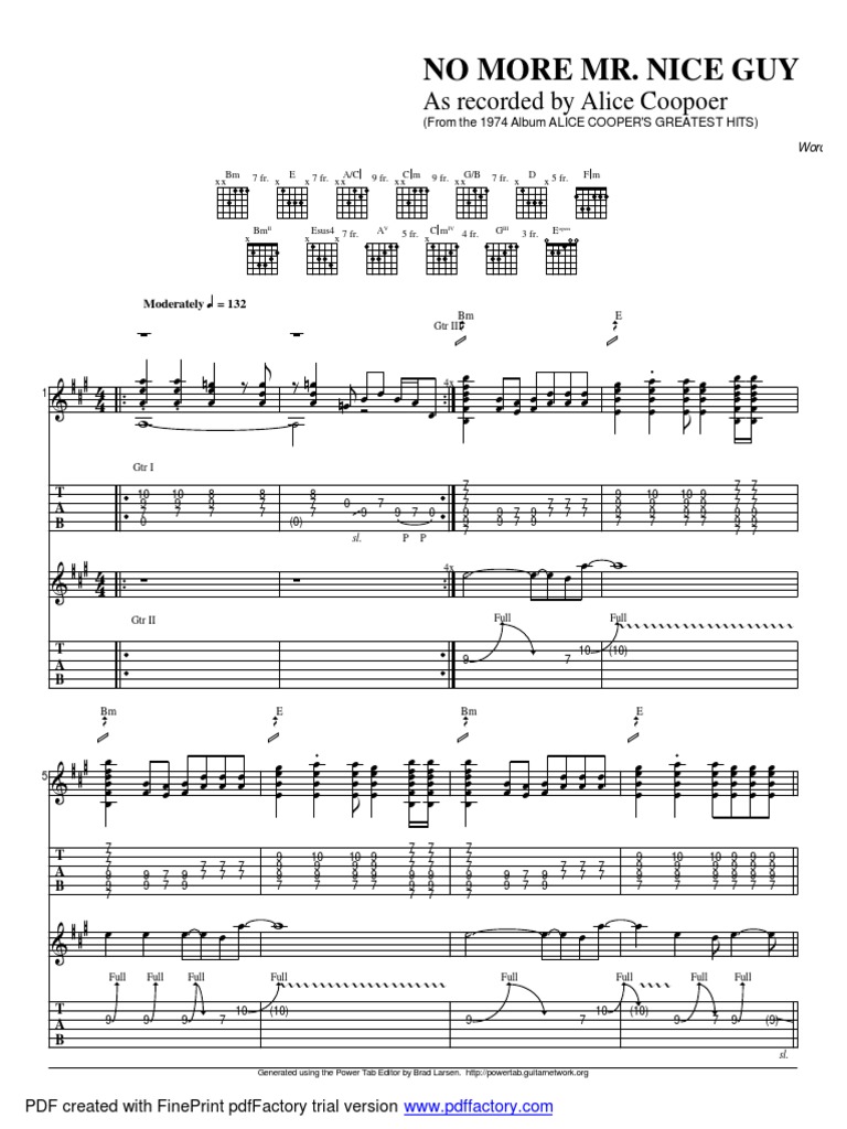 "No More Mr. Nice Guy Guitar Tab" | PDF | Glam Rock | Rock Music
