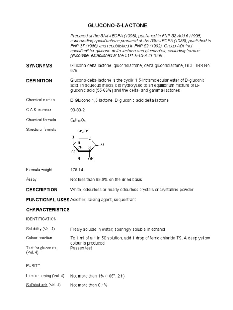 Glucono Lactone Dextrose Monohydrate | PDF | Solubility | Sodium Hydroxide