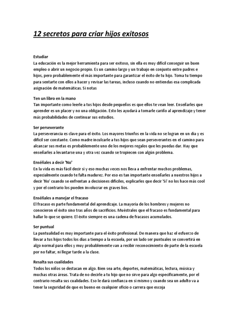 12 Secretos Para Criar Hijos Exitosos Pdf Toma De Decisiones Adultos