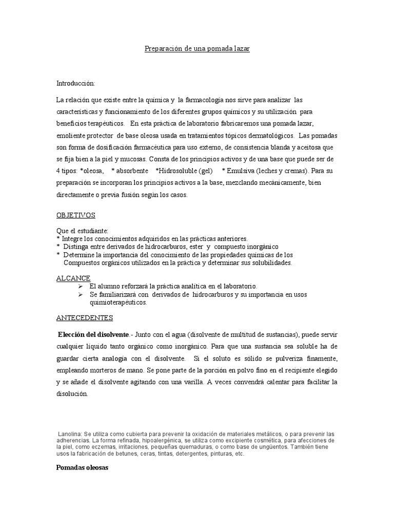 Preparación de Pomada Lazar Dermatólogica | PDF | Medicación tópica ...