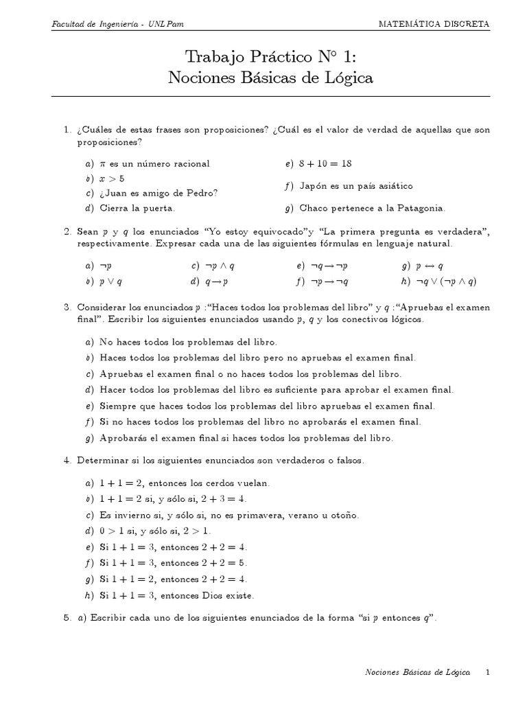 TP1 - Nociones Basicas de Logica | PDF | Proposición | Lenguaje de programación