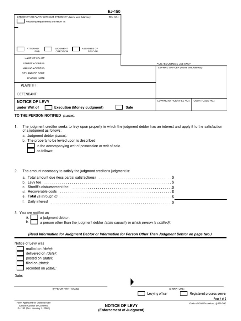 Notice of Levy | Security Interest | Judgment (Law)