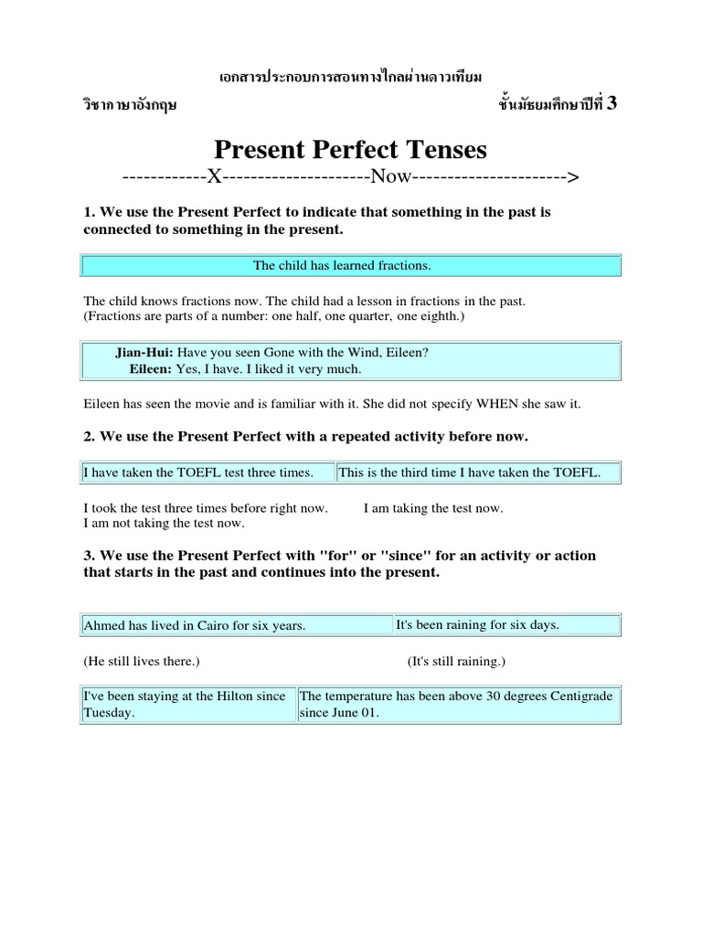 Present Perfect Tense PDF | PDF | Perfect (Grammar) | Grammatical Tense