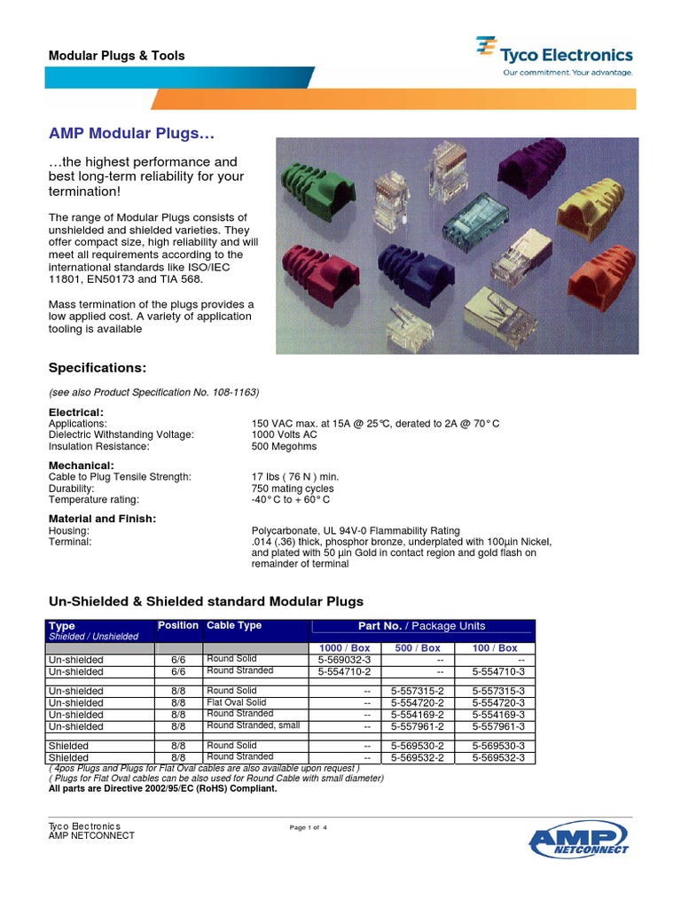 AMP Modular Plugs and Tools Overview | PDF | Electrical Connector | Cable
