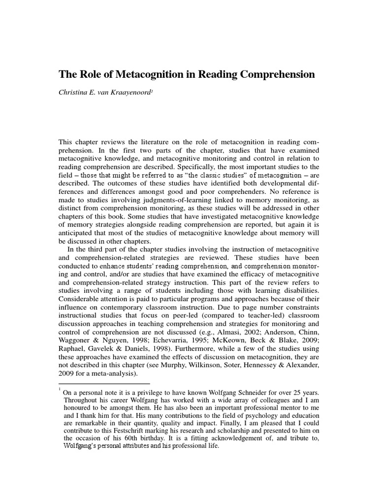 Metacognition's Impact on Reading Comprehension | PDF | Metacognition ...