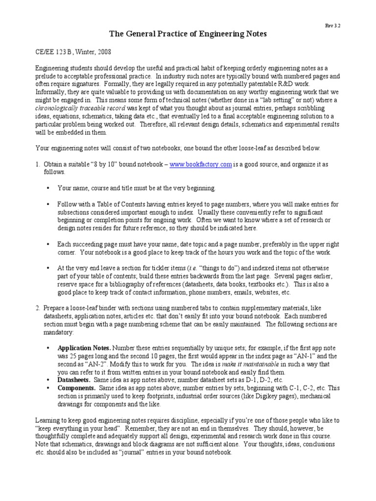 The General Practice of Engineering Notes: Guidelines for Maintaining ...