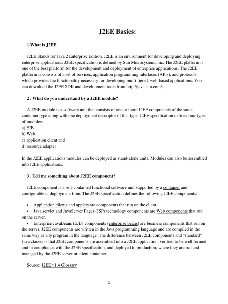 J2EE Basics | PDF | Enterprise Java Beans | Class (Computer Programming)