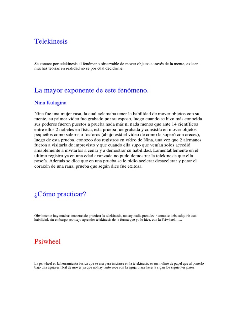 Telekinesis | PDF | Movimiento (física) | Energía cinética