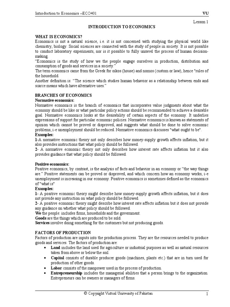 Introduction To Economics - ECO401 Handouts | PDF | Supply (Economics ...