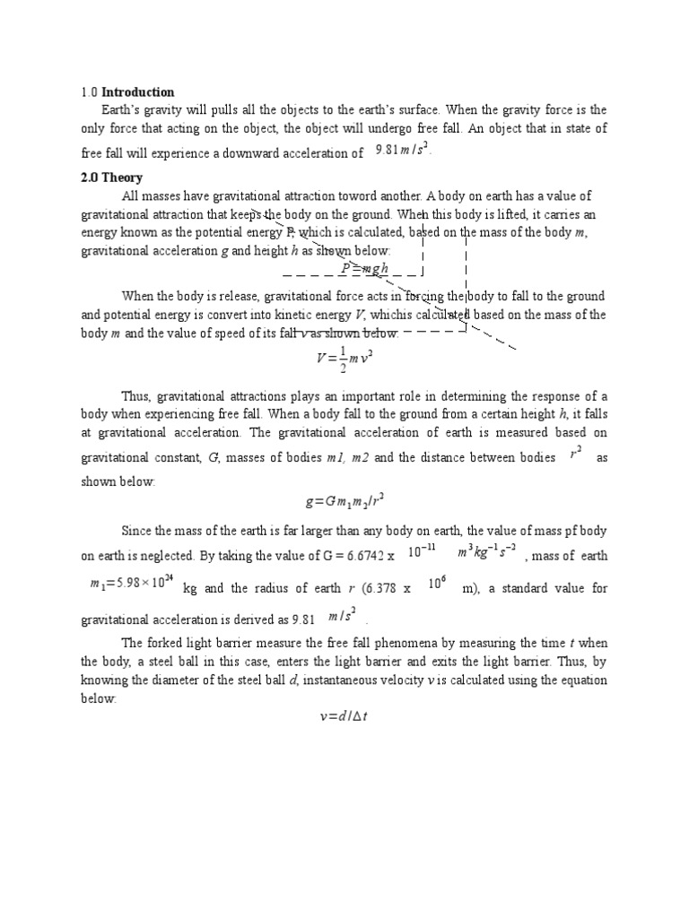 Dynamic FREE FALL Lab Report | PDF | Gravity | Mass