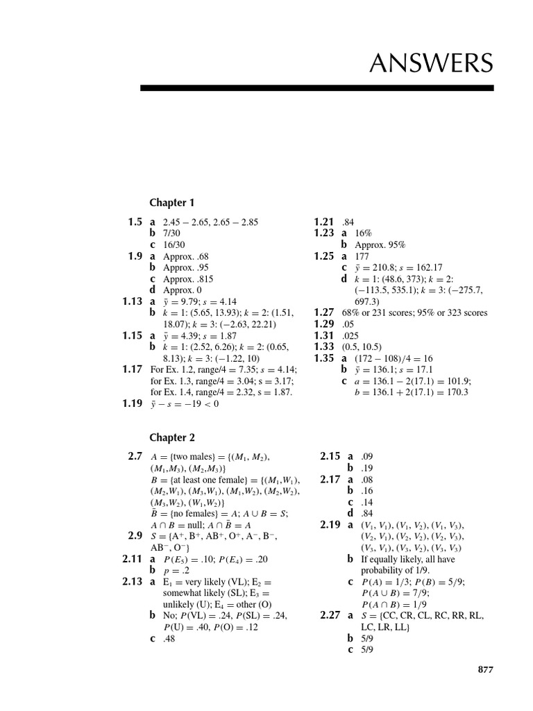 Answers To Exercises - Mathematical Statistics With Applications (7th ...