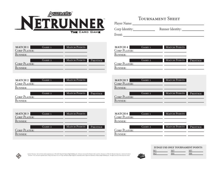 Tournament Sheet: The Card Game | PDF