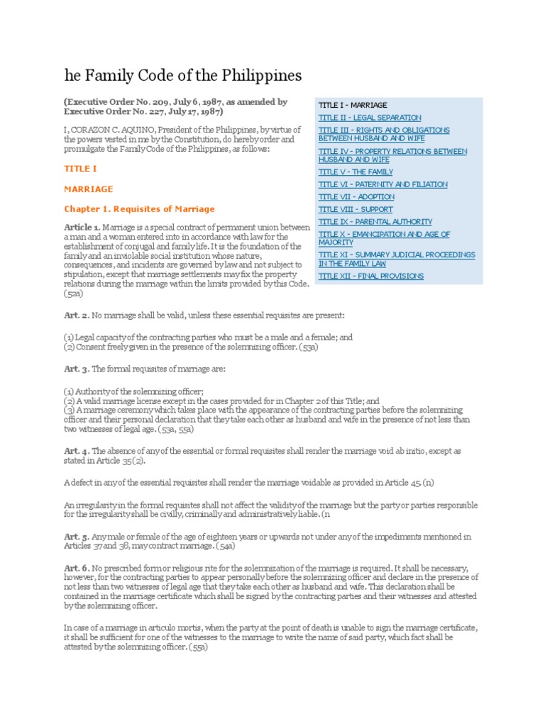 The Family Code of The Philippines | PDF | Consul (Representative ...