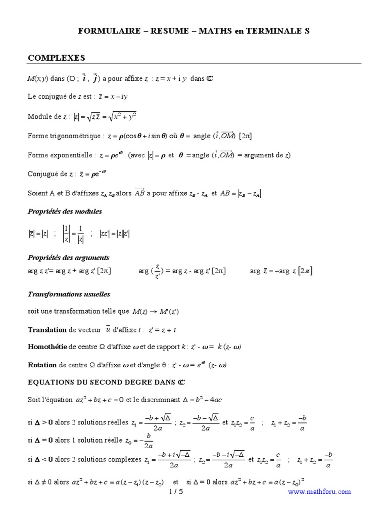 FORMULAIRE - RESUME - MATHS en TERMINALE S | PDF | Angle | Fonctionnalités et modélisations
