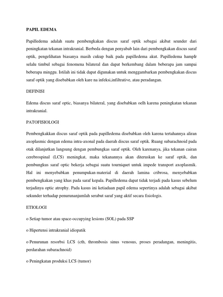 PAPIL EDEMA, Papil Atrofi | PDF