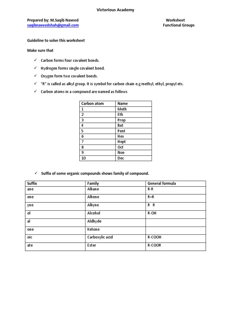 Functional Group Worksheet PDF | PDF
