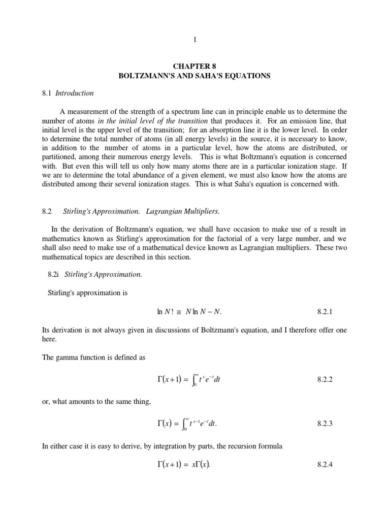 BOLTZMANN'S AND SAHA'S EQUATIONS | Ion | Electron
