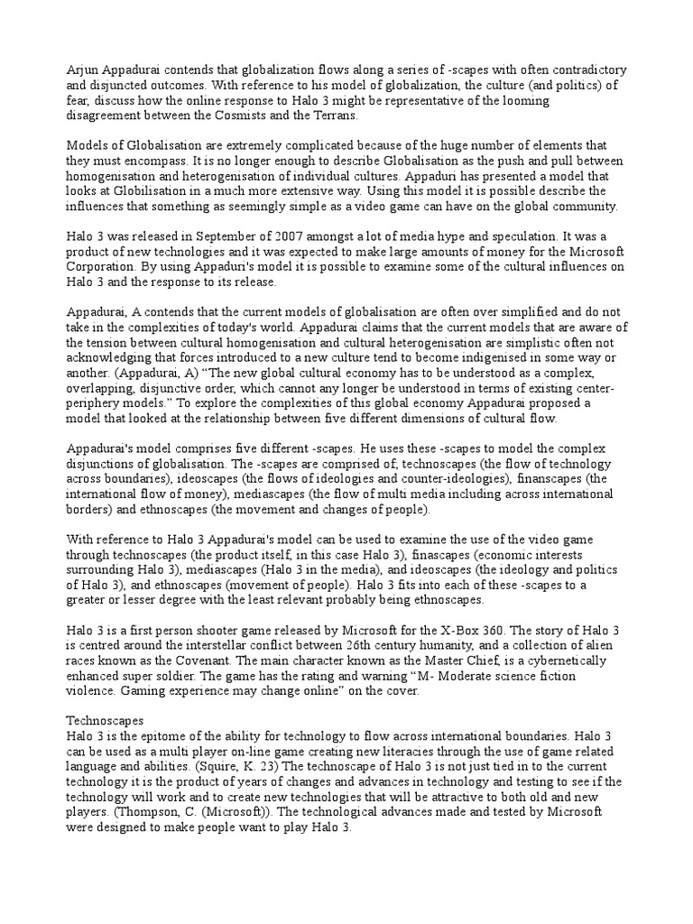 Halo 3 Assignment | PDF | Transhumanism | Globalization