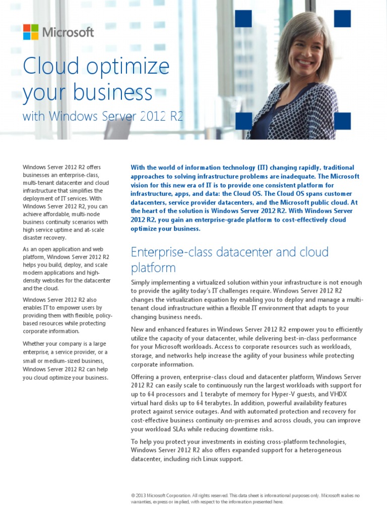 Windows Server 2012 R2 Datasheet | PDF | Data Center | Cloud Computing