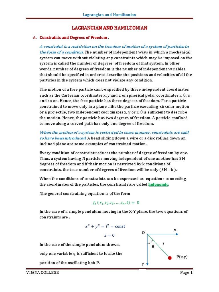 Lagrangian and Hamiltonian PDF | PDF | Lagrangian Mechanics | Hamiltonian Mechanics