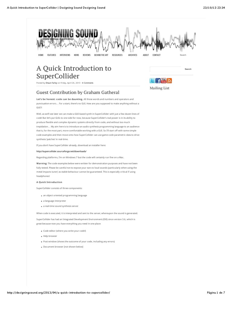 A Quick Introduction To SuperCollider - Designing Sound Designing Sound | PDF | Parameter ...