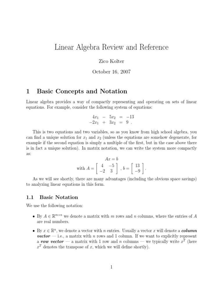 Linear Algebra Review and Reference | PDF | Eigenvalues And ...