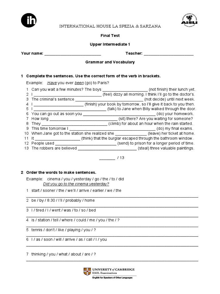 Upper Intermediate 1 Final Test PDF | PDF | Weather | Global Warming