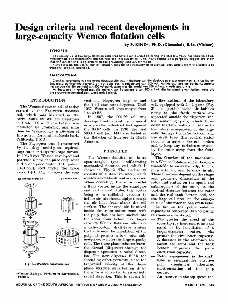 Wemco flotation cell design criteria and scale-up developments | PDF ...