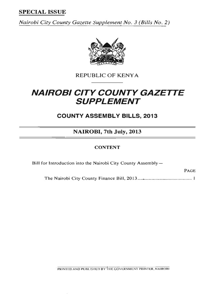 Nairobi City County Finance Bill 2013 | PDF | Restaurants | Taxes