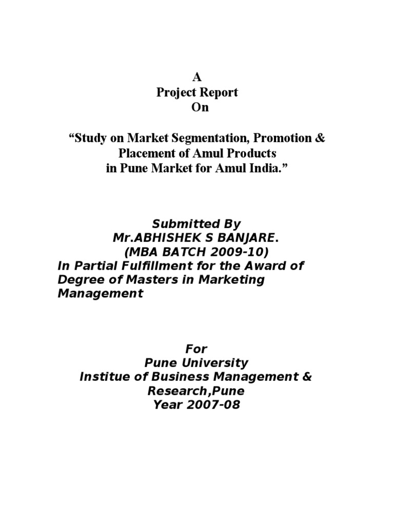 Amul Market Study in Pune: Segmentation & Placement | PDF | Survey ...
