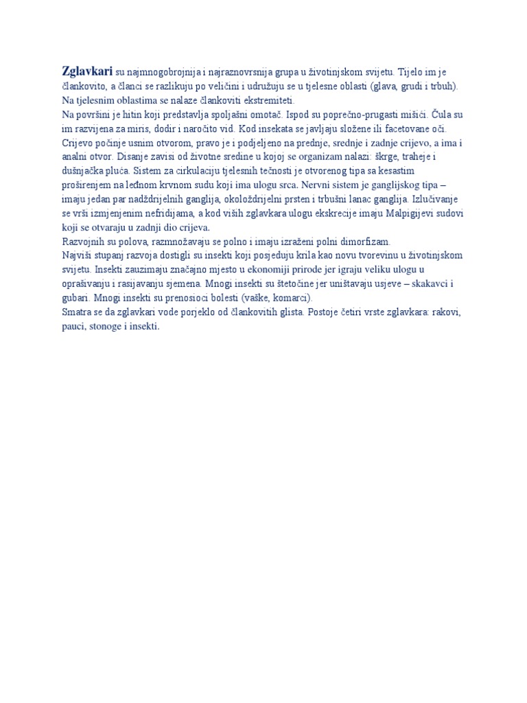 Biologija, Zglavkari | PDF
