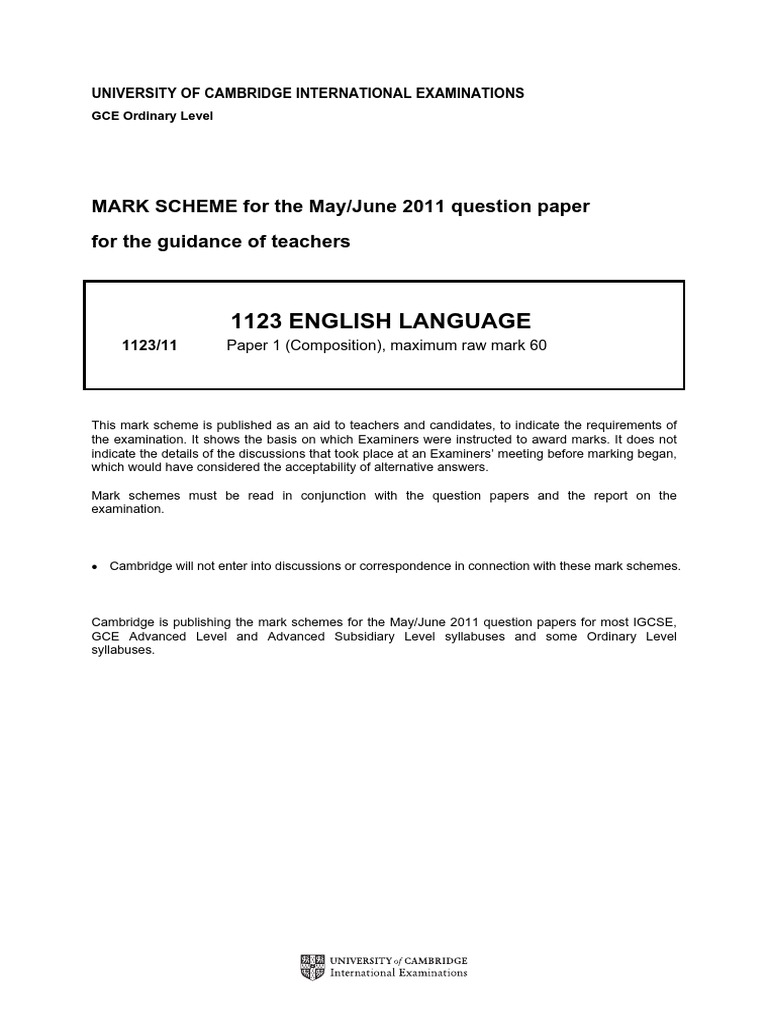 June 2011 Writing Paper A Marking Scheme Pdf Question Essays