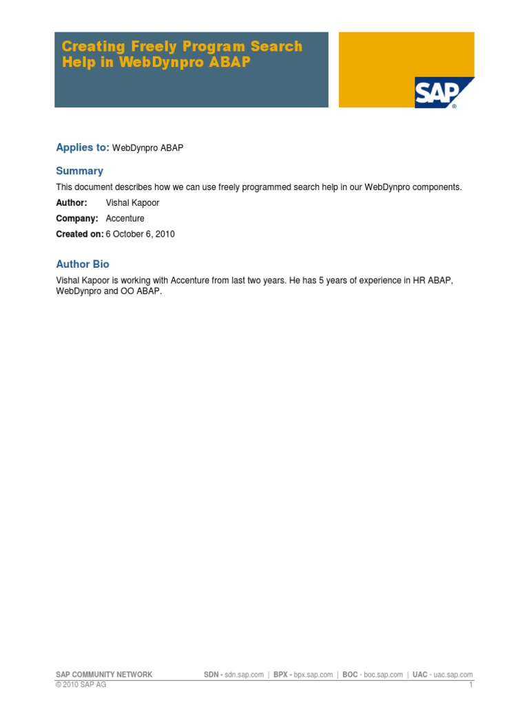 Programmed Search Help in Web Dynpro For ABAP PDF | PDF | Software Engineering | Areas Of ...