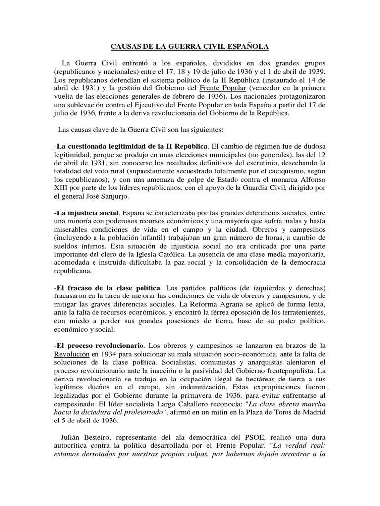 Causas de La Guerra Civil Española | PDF | guerra civil Española | España