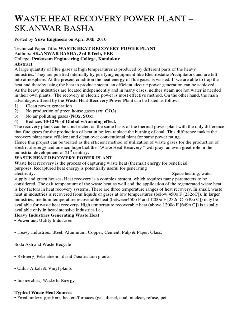 Waste Heat Recovery Power Plant - Cement Plant | PDF | Power Station ...