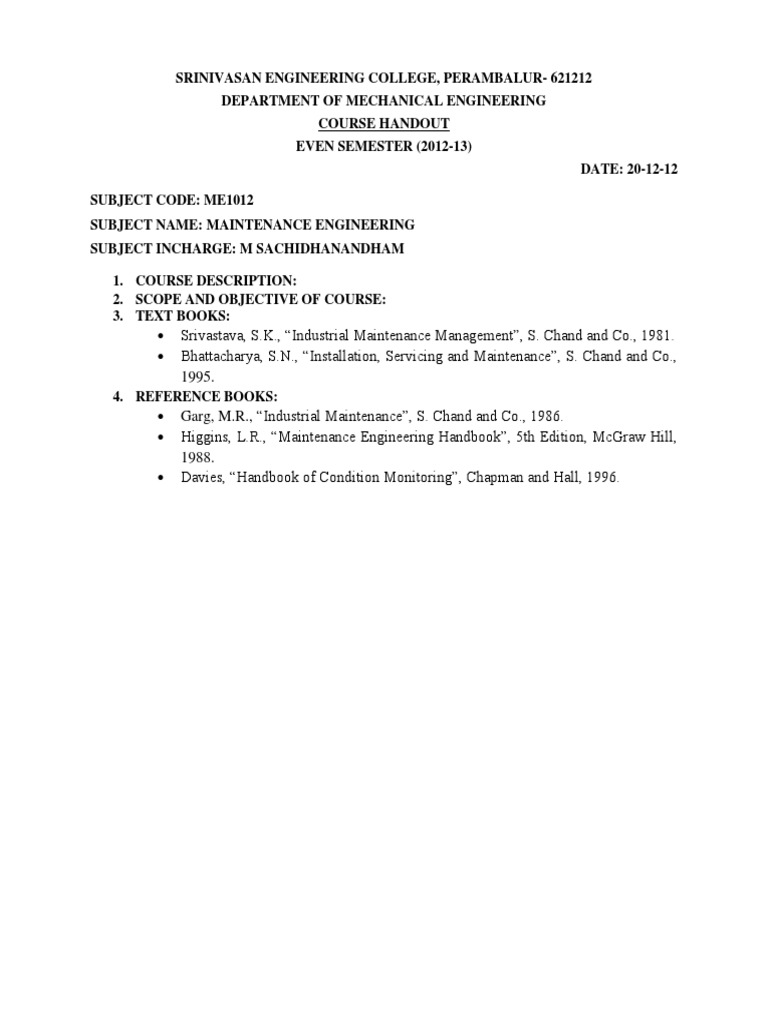 Maintenance Engineering | PDF | Engineering | Reliability Engineering