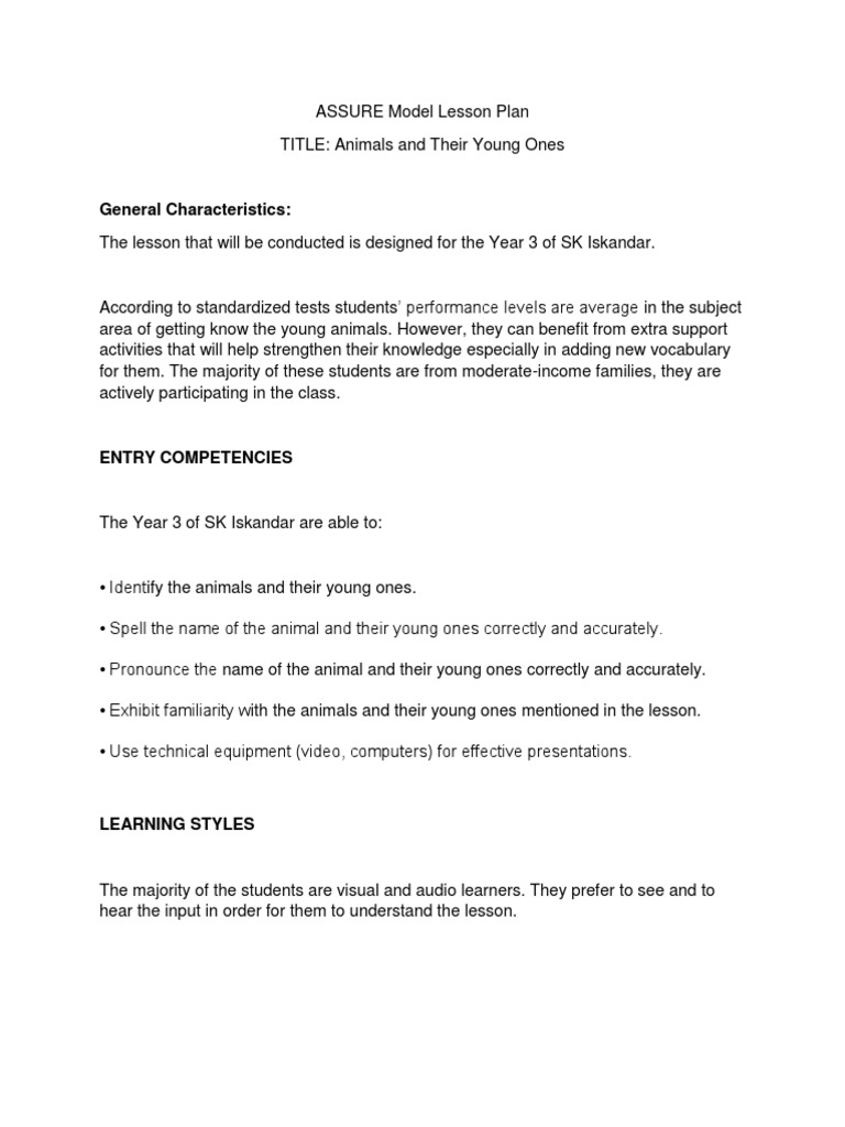 ASSURE Model Lesson Plan | PDF | Teachers | Multimedia