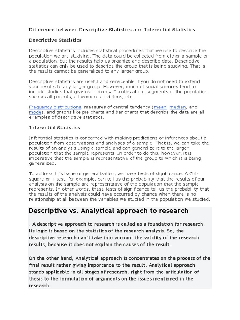 Descriptive Statistics and Inferential Statistics | PDF | Descriptive ...