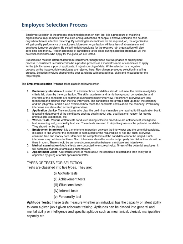 Employee Selection Process.docx | Interview | Test (Assessment)