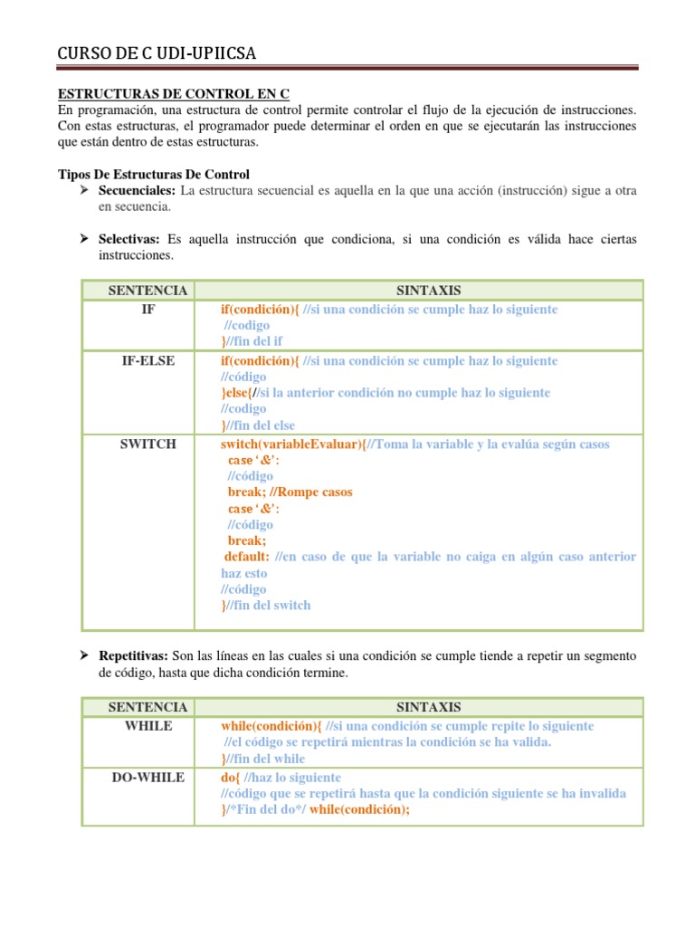 Estructuras de Control en C | PDF