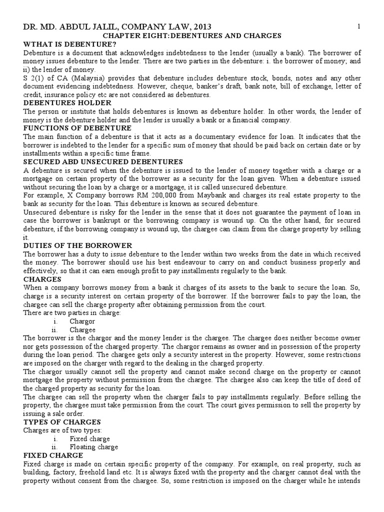 Chapter 8 Debentures and Charges | PDF | Security Interest | Debenture
